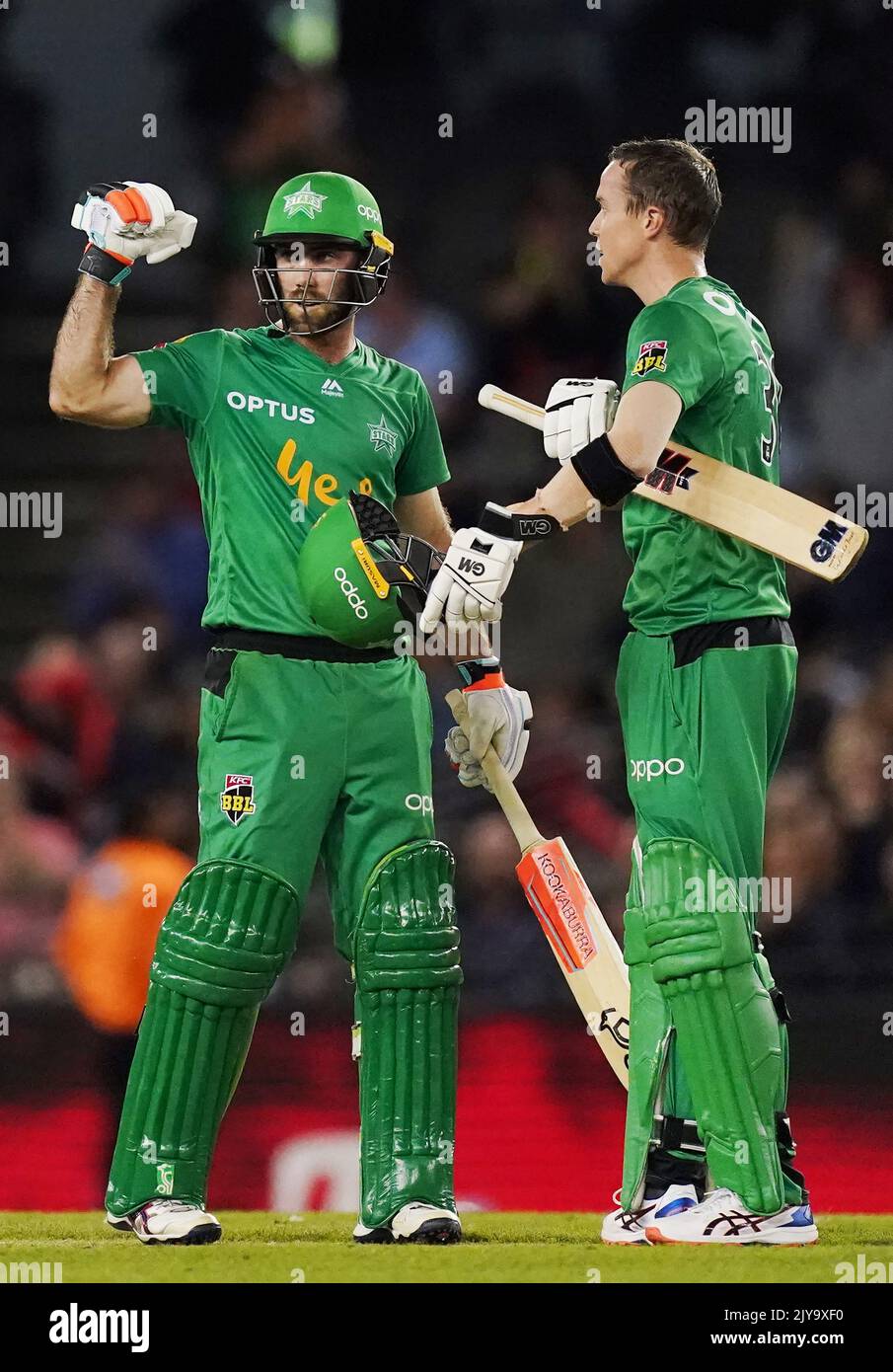 Glenn Maxwell of the Stars celebrates hitting the winning runs with ...