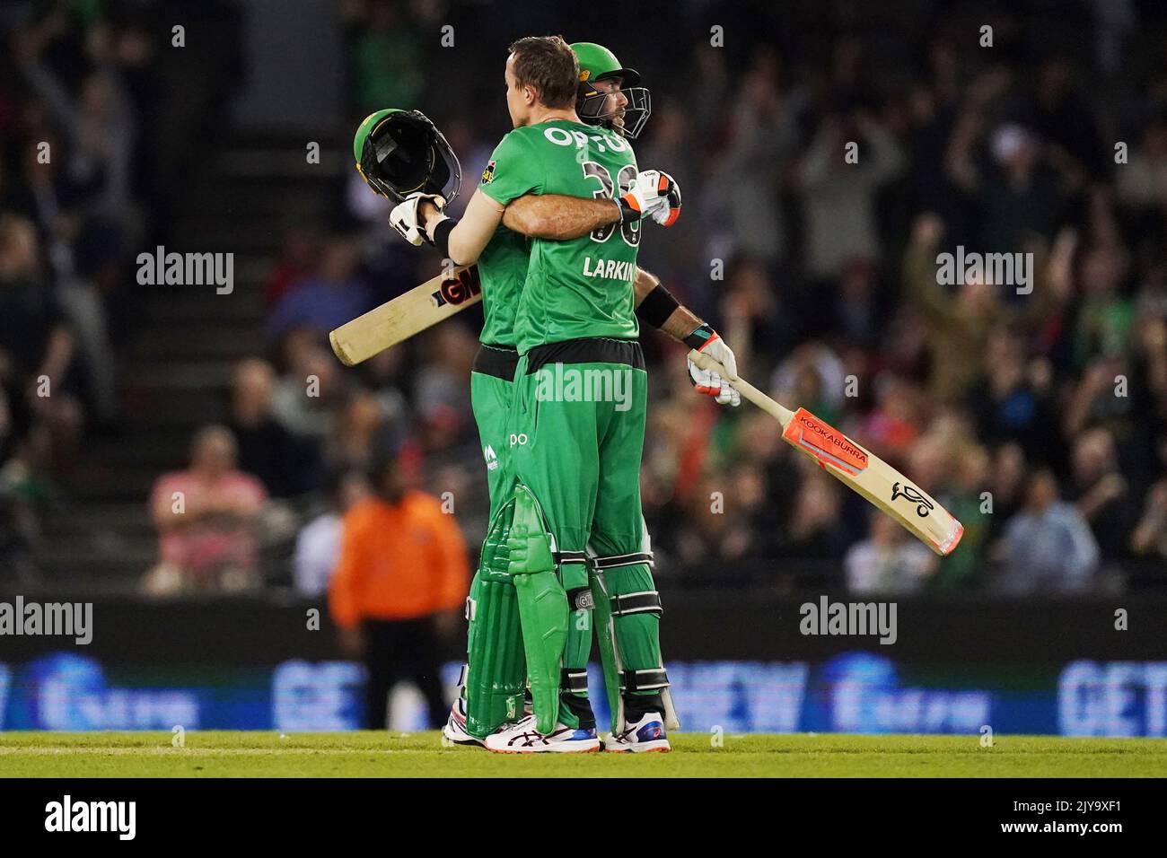 Glenn Maxwell of the Stars celebrates hitting the winning runs with ...