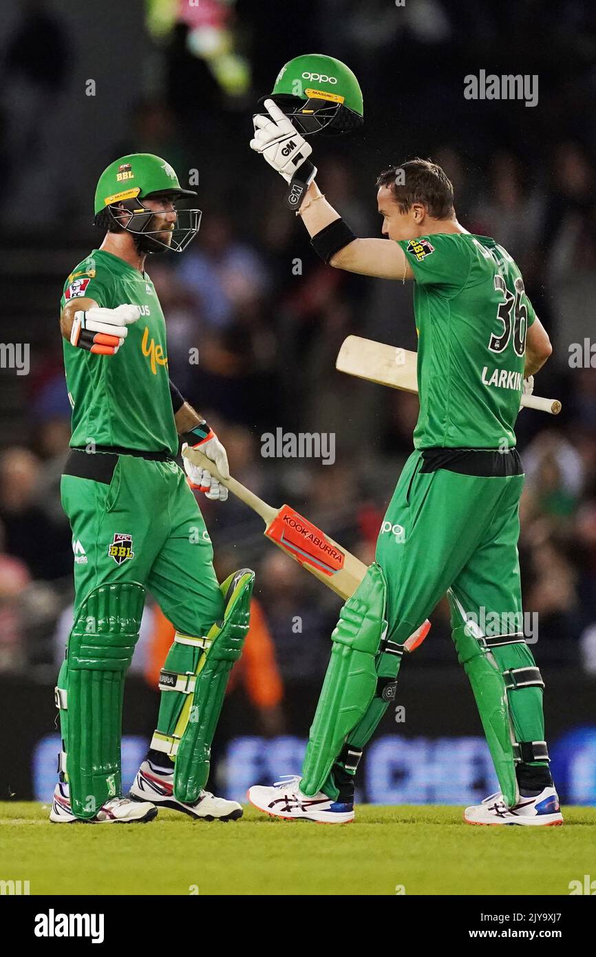 Glenn Maxwell of the Stars celebrates hitting the winning runs with ...