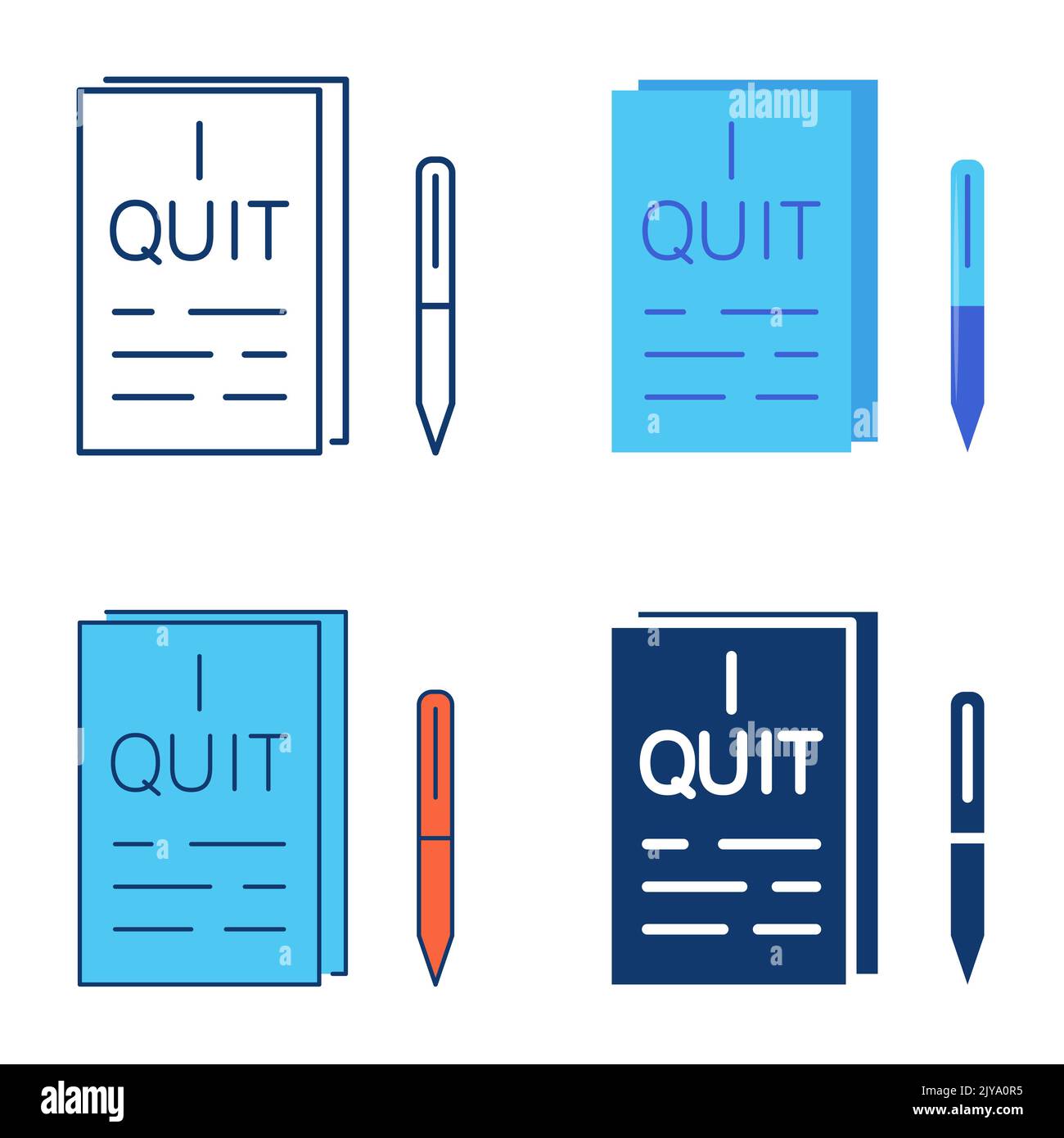 Resignation letter icon set in flat and line style. Document with I ...