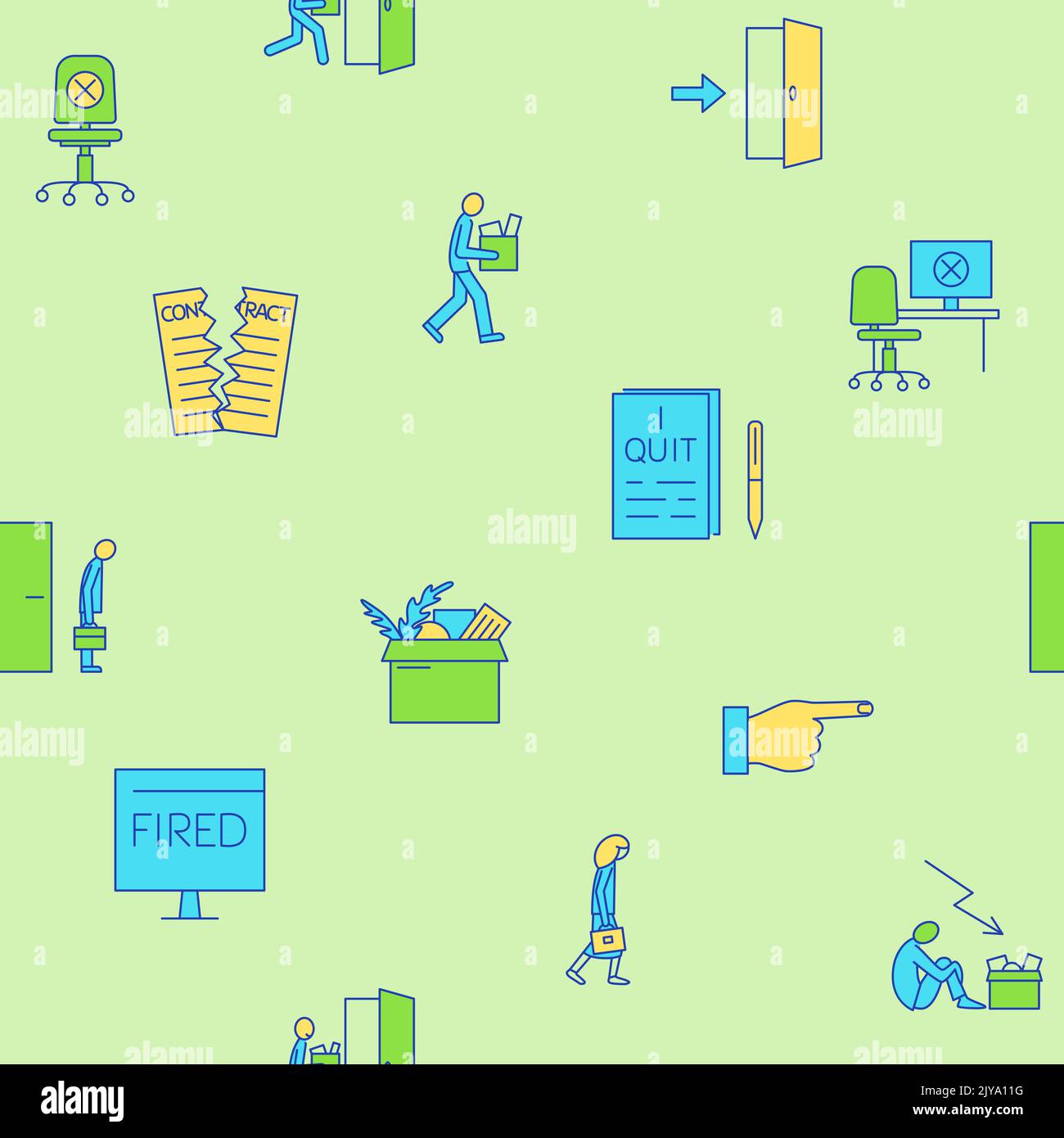 Seamless pattern with job quit, resignation and dismissal symbols ...
