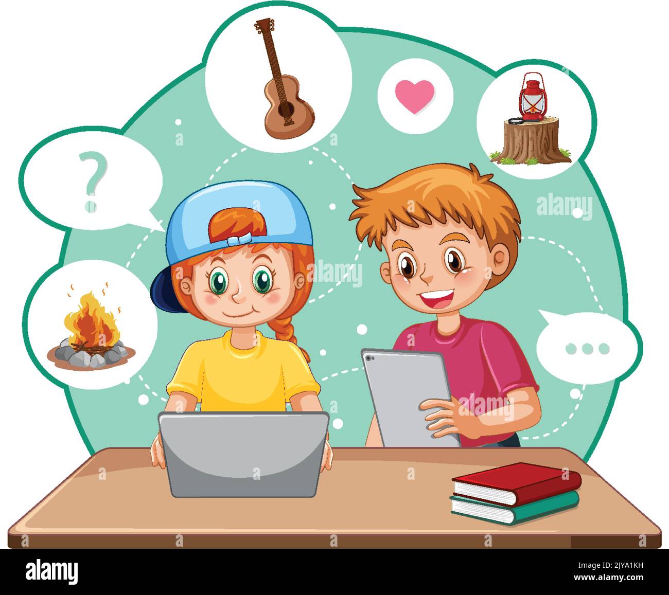 Children browsing internet on their laptop illustration Stock Vector ...