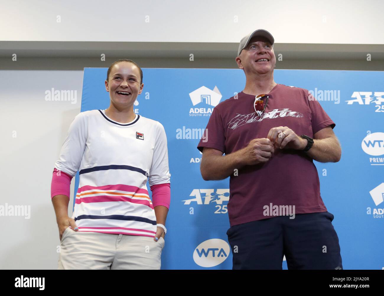 Ashleigh Barty with coach Craig Tyzzer are seen at a media conference ...