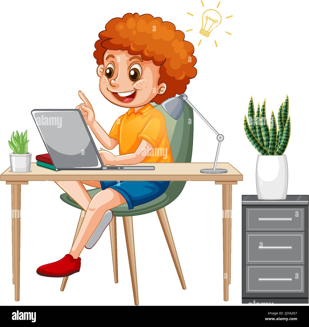 A boy browsing internet on laptop illustration Stock Vector Image & Art ...