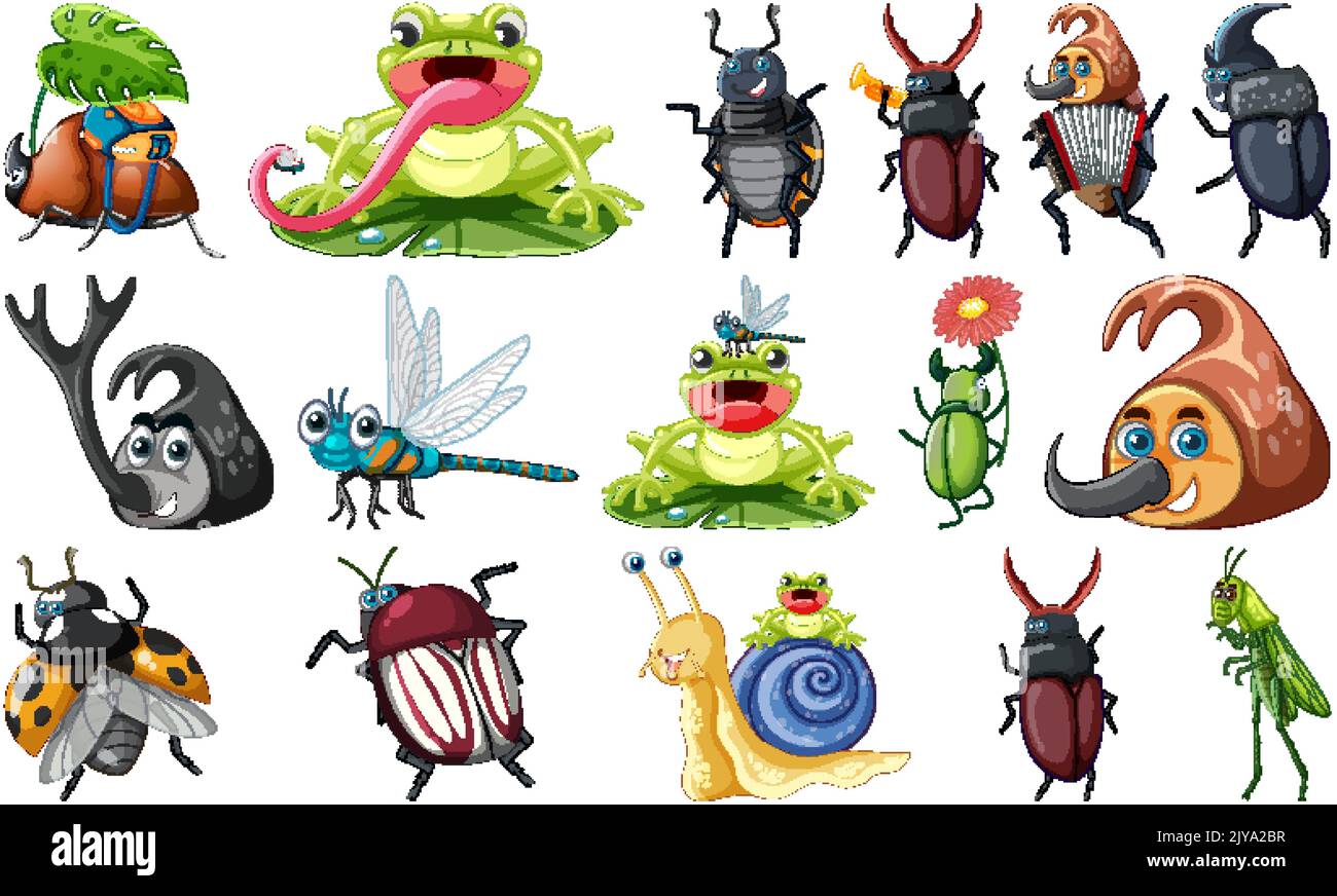 Set of various insects and amphibians cartoon illustration Stock Vector ...