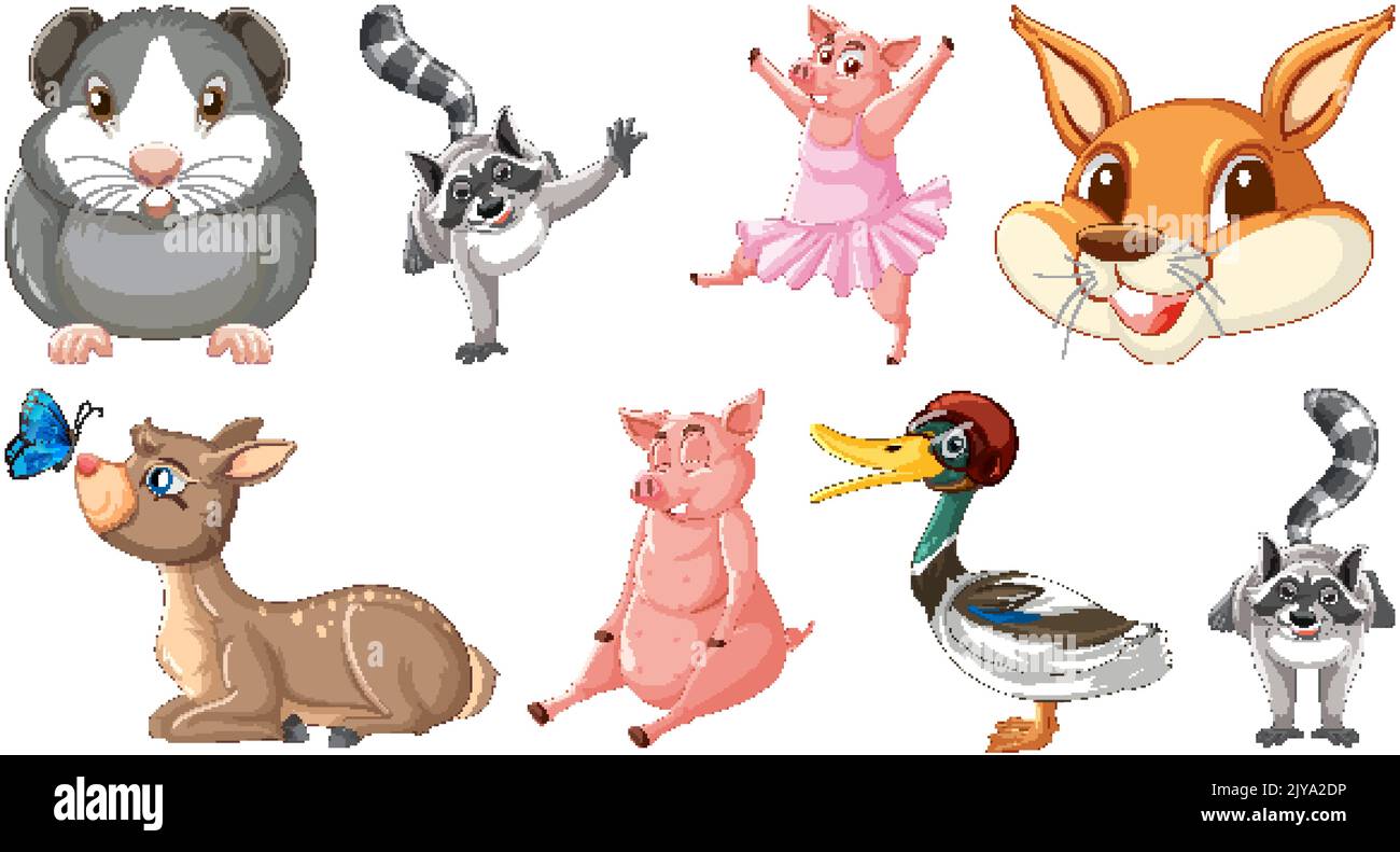 Set of various animals cartoon characters illustration Stock Vector ...