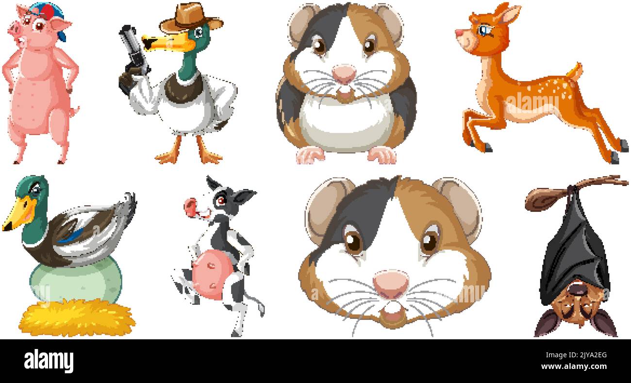 Set of various animals cartoon characters illustration Stock Vector ...