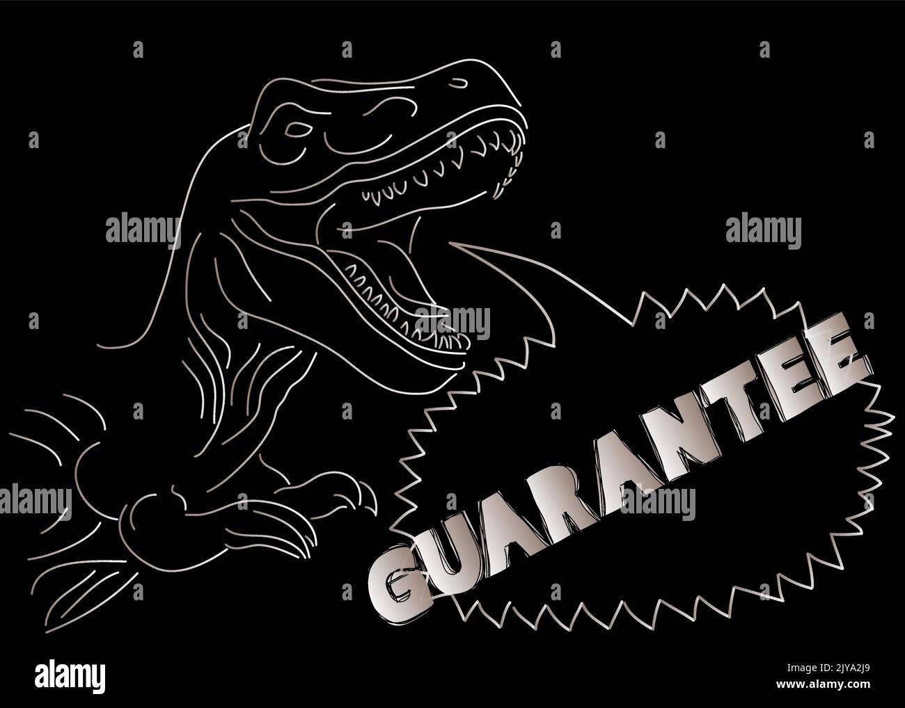 Dinosaur with speech bubble saying Guarantee word. Tyrannosaurus Rex ...