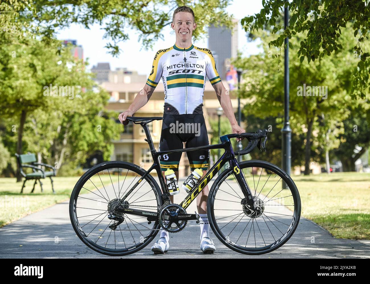 Australian road race champion Cameron Meyer poses for a photo at ...