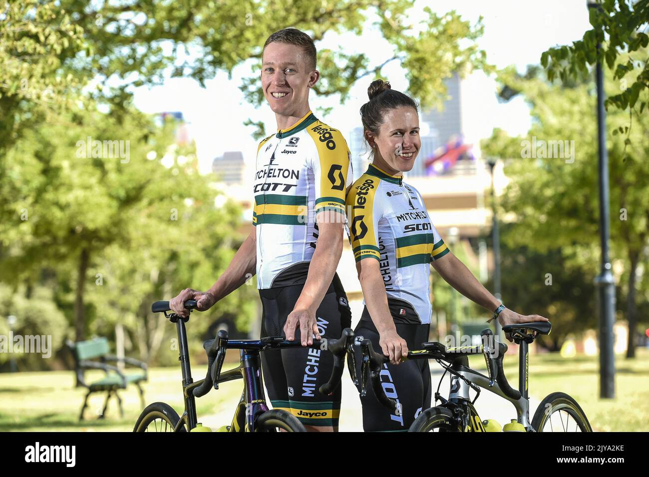 Australian road race champions Cameron Meyer and Amanda Spratt pose for ...