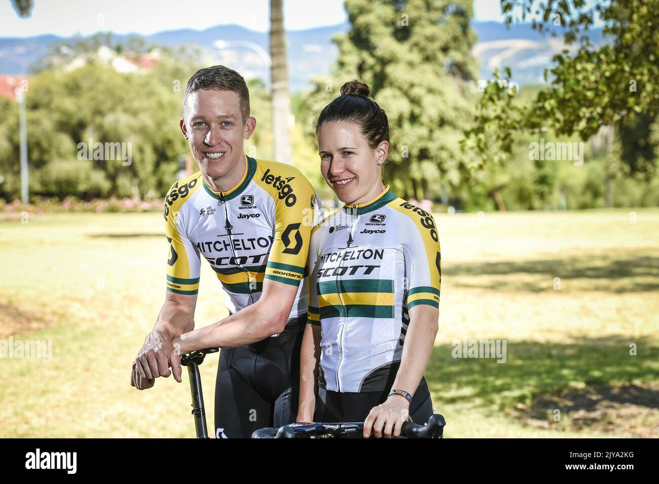 Australian road race champions Cameron Meyer and Amanda Spratt pose for ...