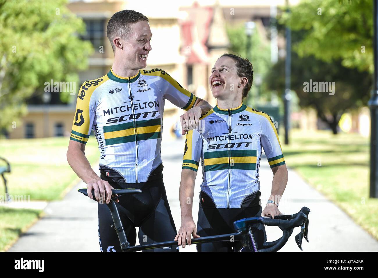 Australian road race champions Cameron Meyer and Amanda Spratt pose for ...