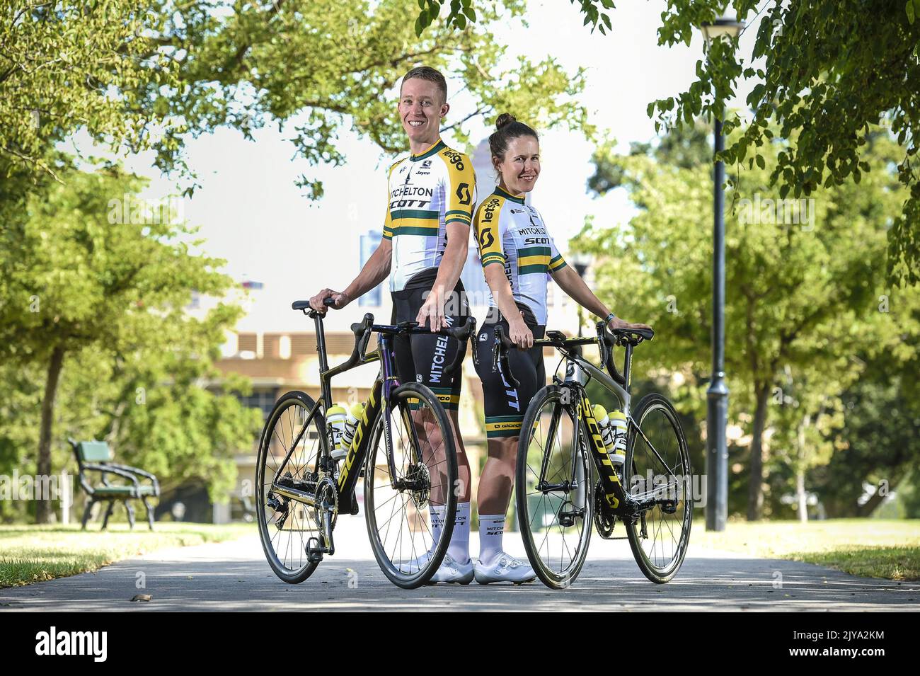 Australian road race champions Cameron Meyer and Amanda Spratt pose for ...