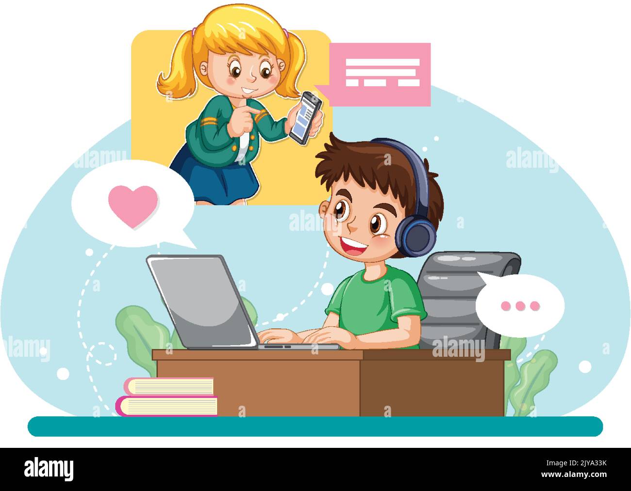 A boy browsing social media illustration Stock Vector Image & Art - Alamy