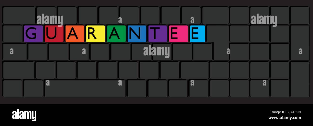 Computer Keyboard with Guarantee text. Close-up of an electronic ...