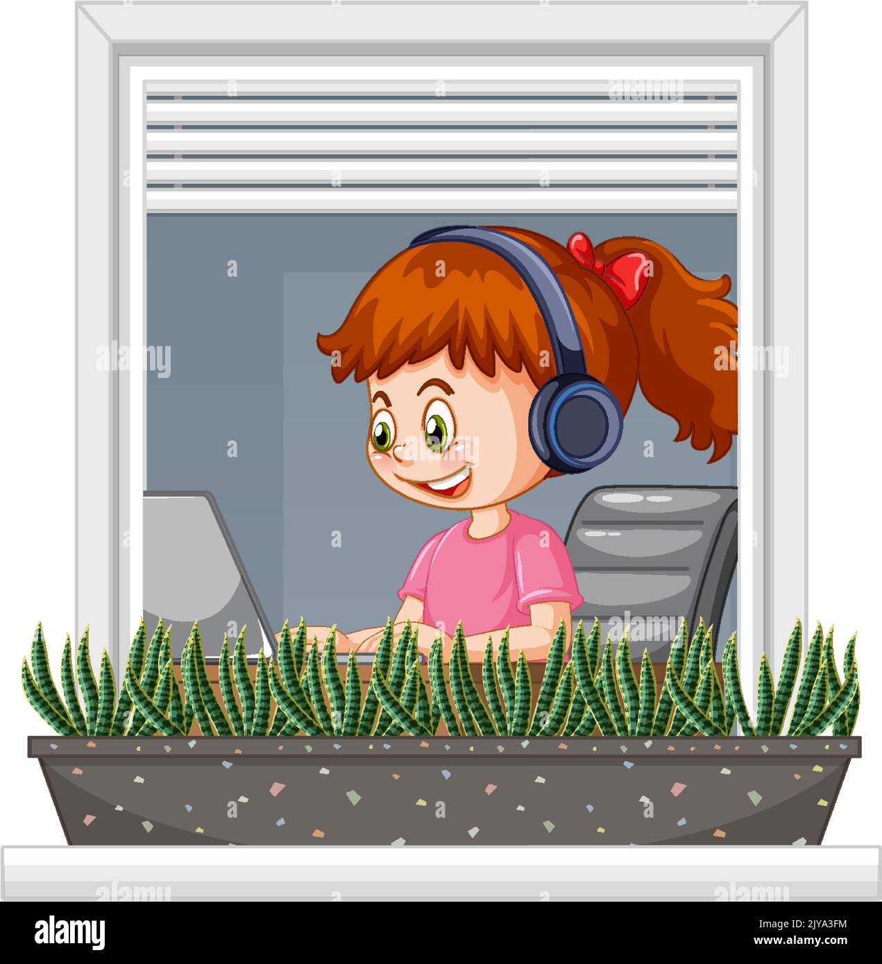 View through the window of a girl browsing internet illustration Stock ...