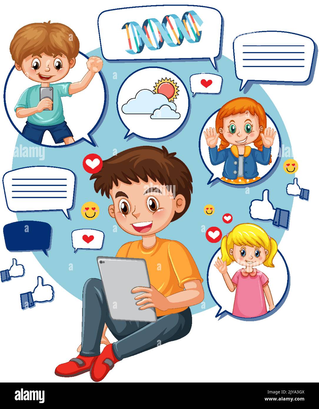 A boy using laptop for online learning illustration Stock Vector Image ...