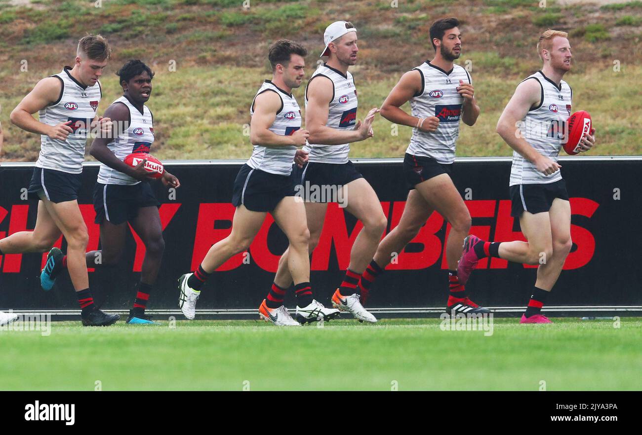 Essendon Bombers during a training session at the Hangar in Melbourne ...