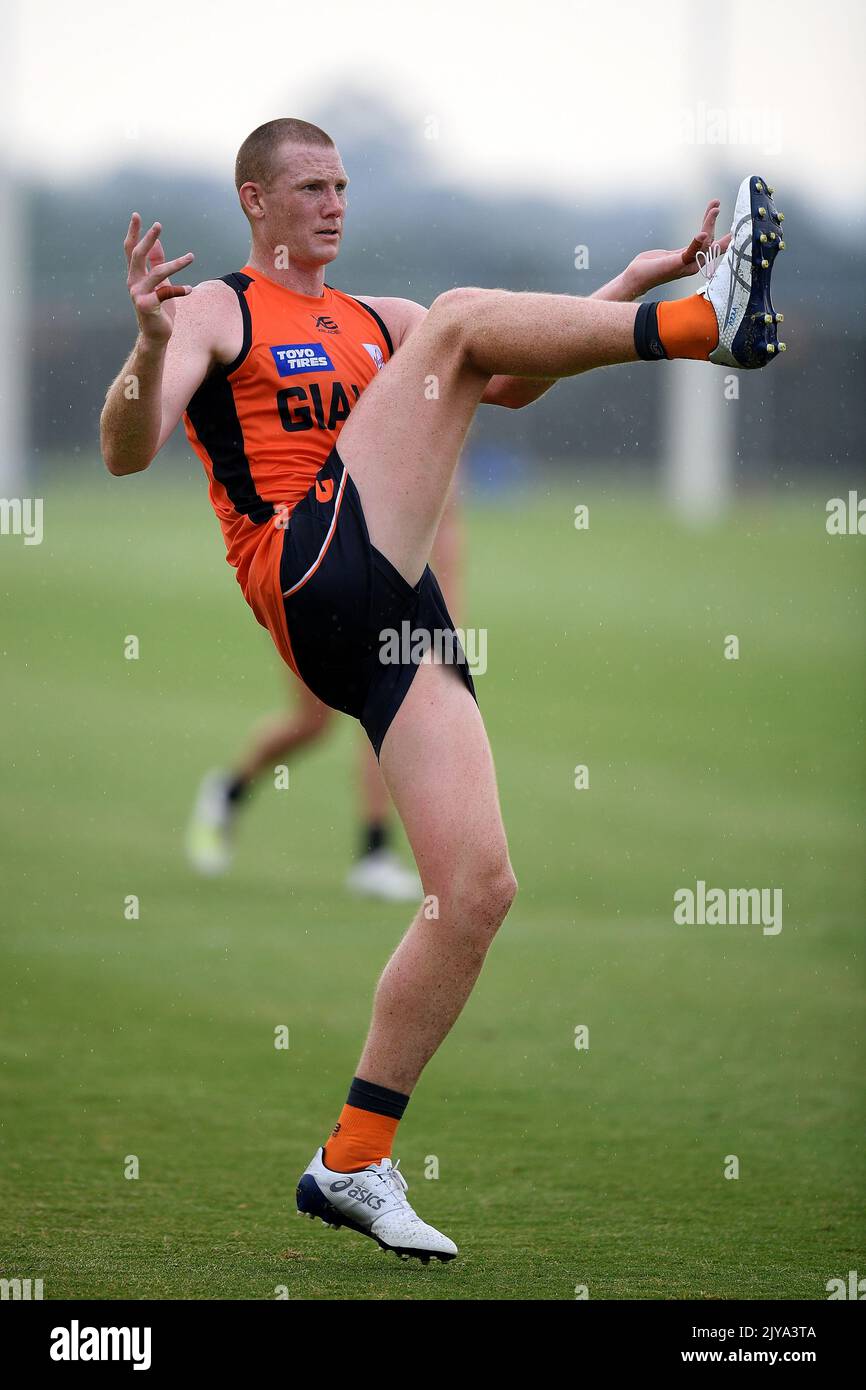 GWS Giants players Sam Jacobs takes part in a training session at ...