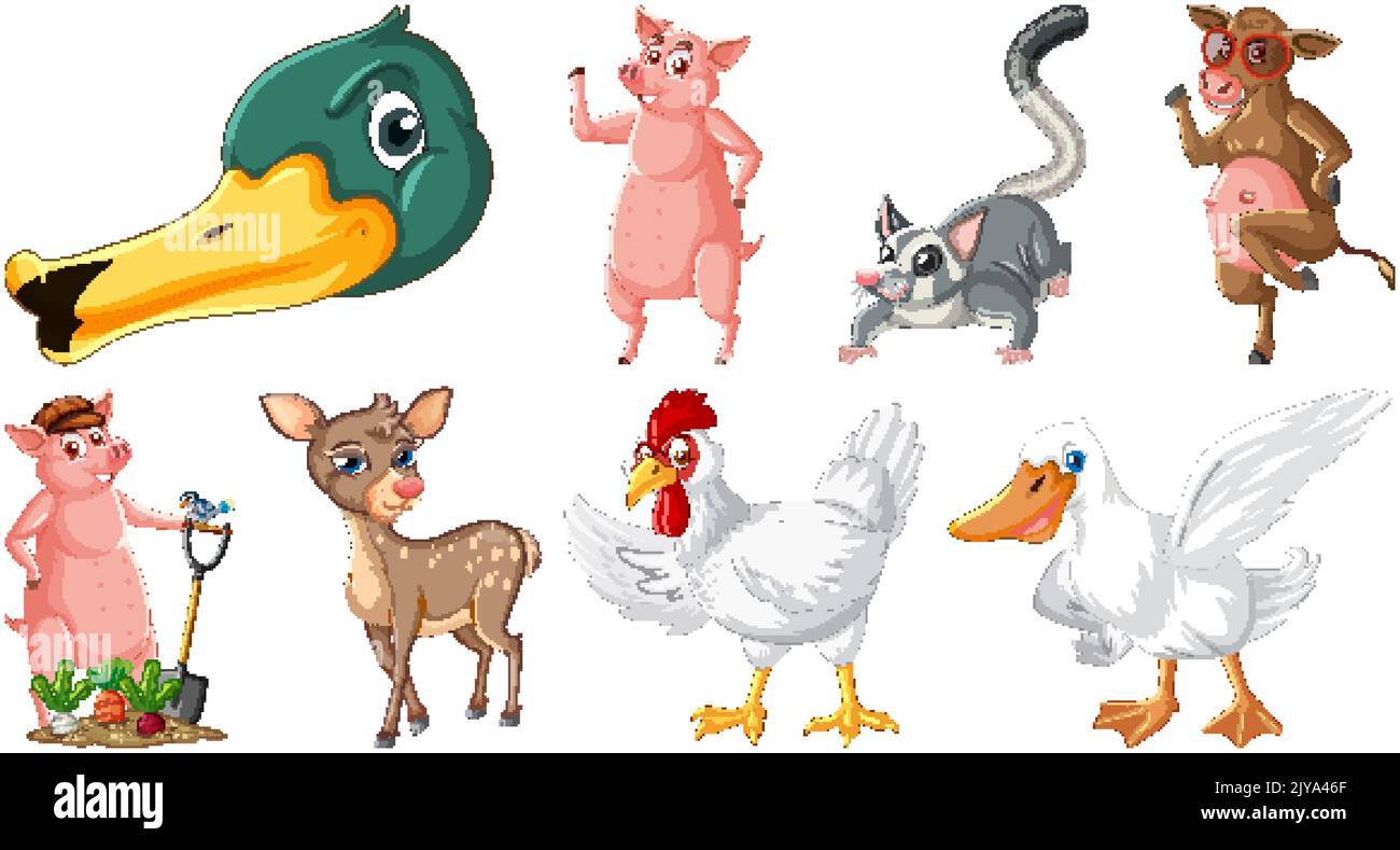 Set of various animals cartoon characters illustration Stock Vector ...