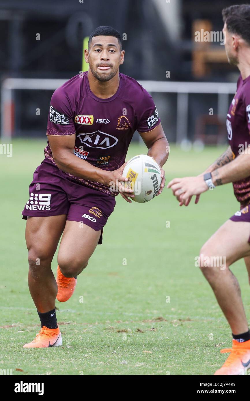 Jamayne Isaako during a Brisbane Broncos NRL training session at the ...
