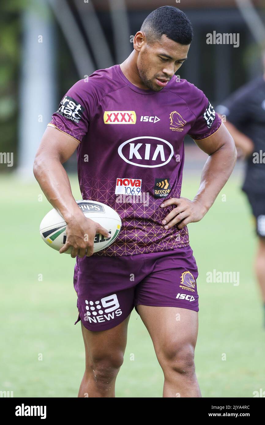 Jamayne Isaako during a Brisbane Broncos NRL training session at the ...
