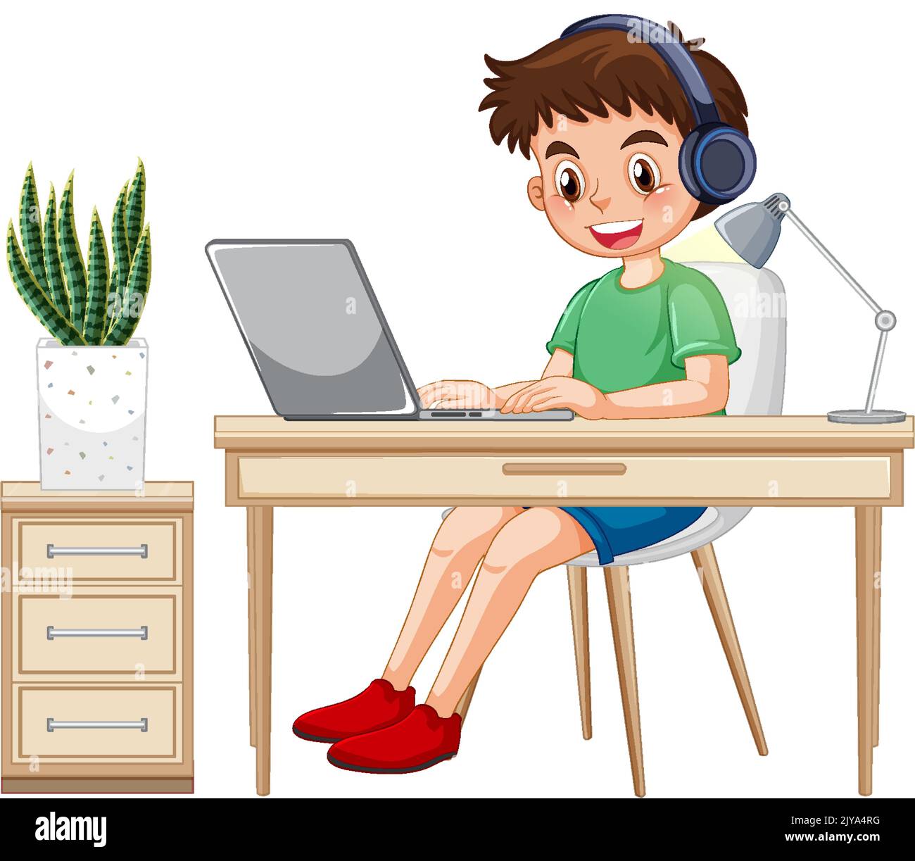 A boy browsing internet on laptop illustration Stock Vector Image & Art ...