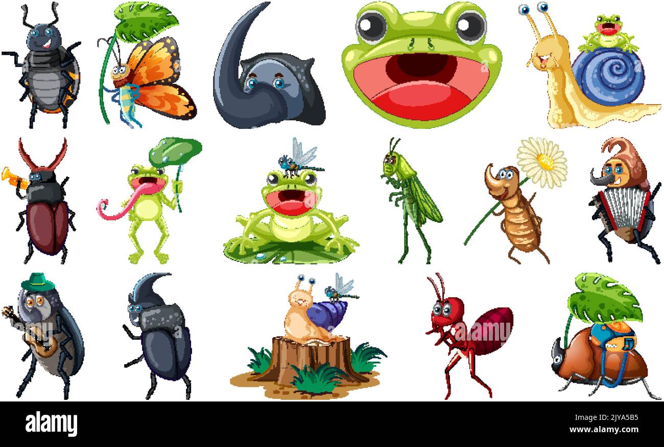 Set of various insects and amphibians cartoon illustration Stock Vector ...