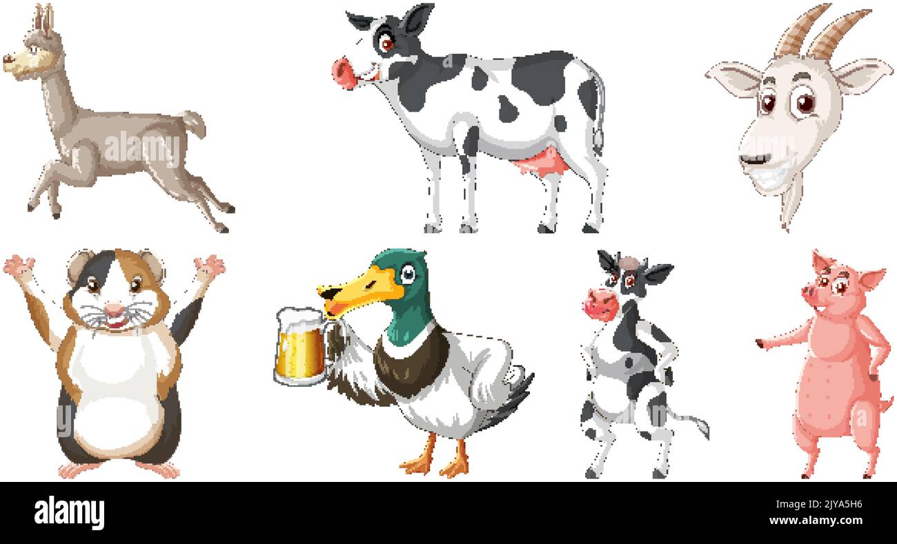 Set of various animals cartoon characters illustration Stock Vector ...