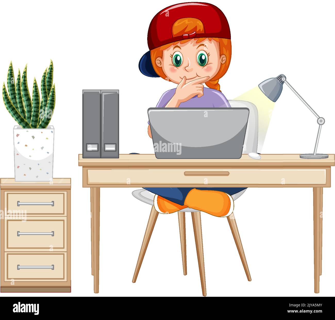 A girl browsing internet on laptop illustration Stock Vector Image ...