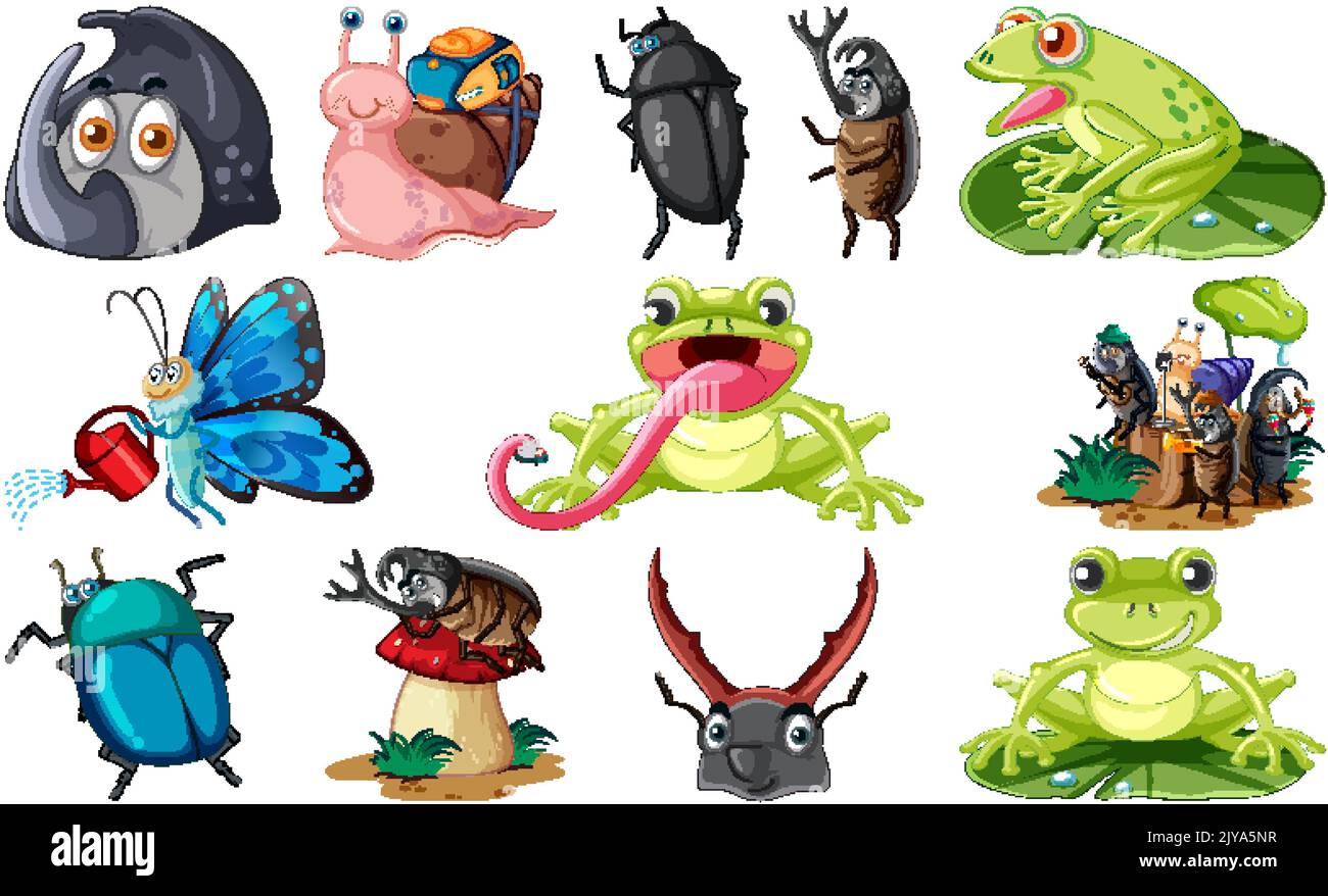 Set of various insects and amphibians cartoon illustration Stock Vector ...