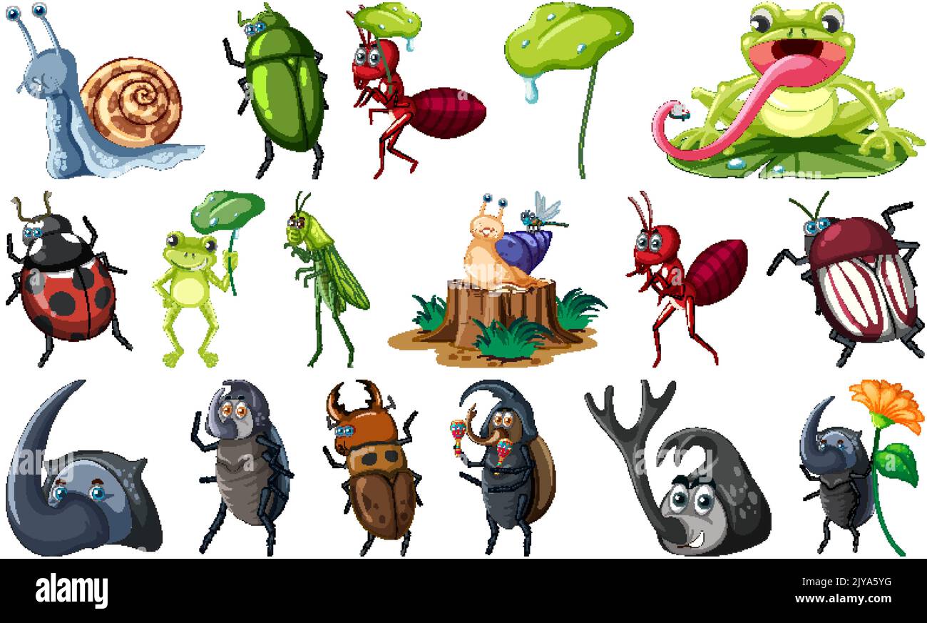 Set of various insects and amphibians cartoon illustration Stock Vector ...