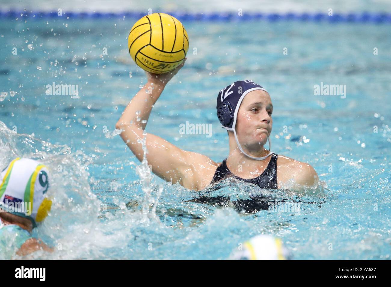 Alys Williams of the USA with the ball during the Water Polo Test Match ...