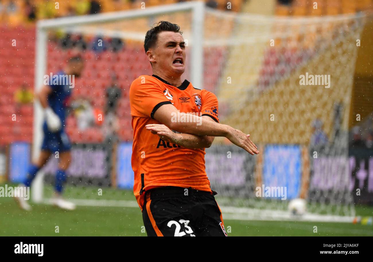 Dylan Wenzel-Halls of the Roar celebrates scoring a goal during the ...