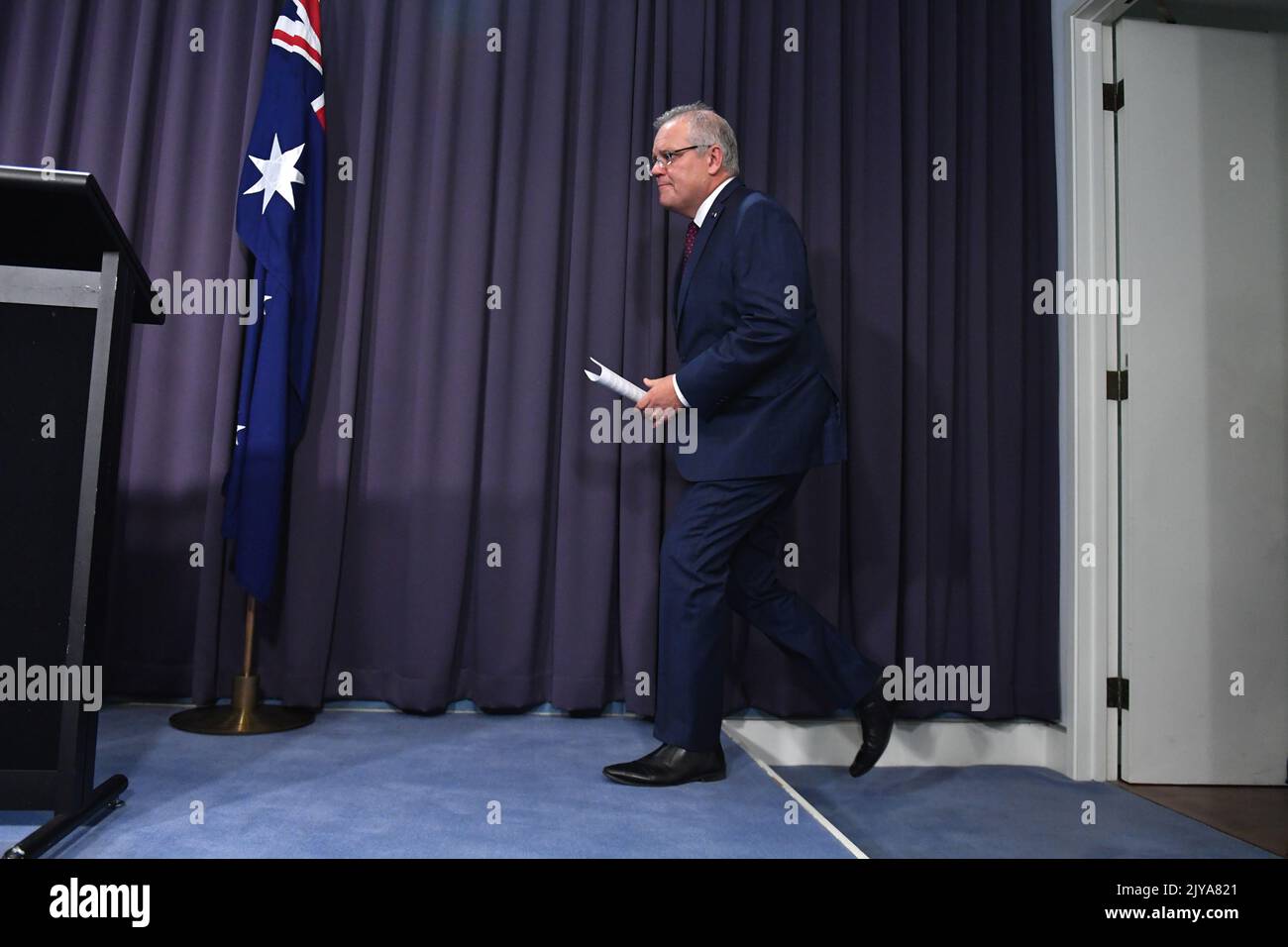 Prime Minister Scott Morrison arrives at a press conference at ...