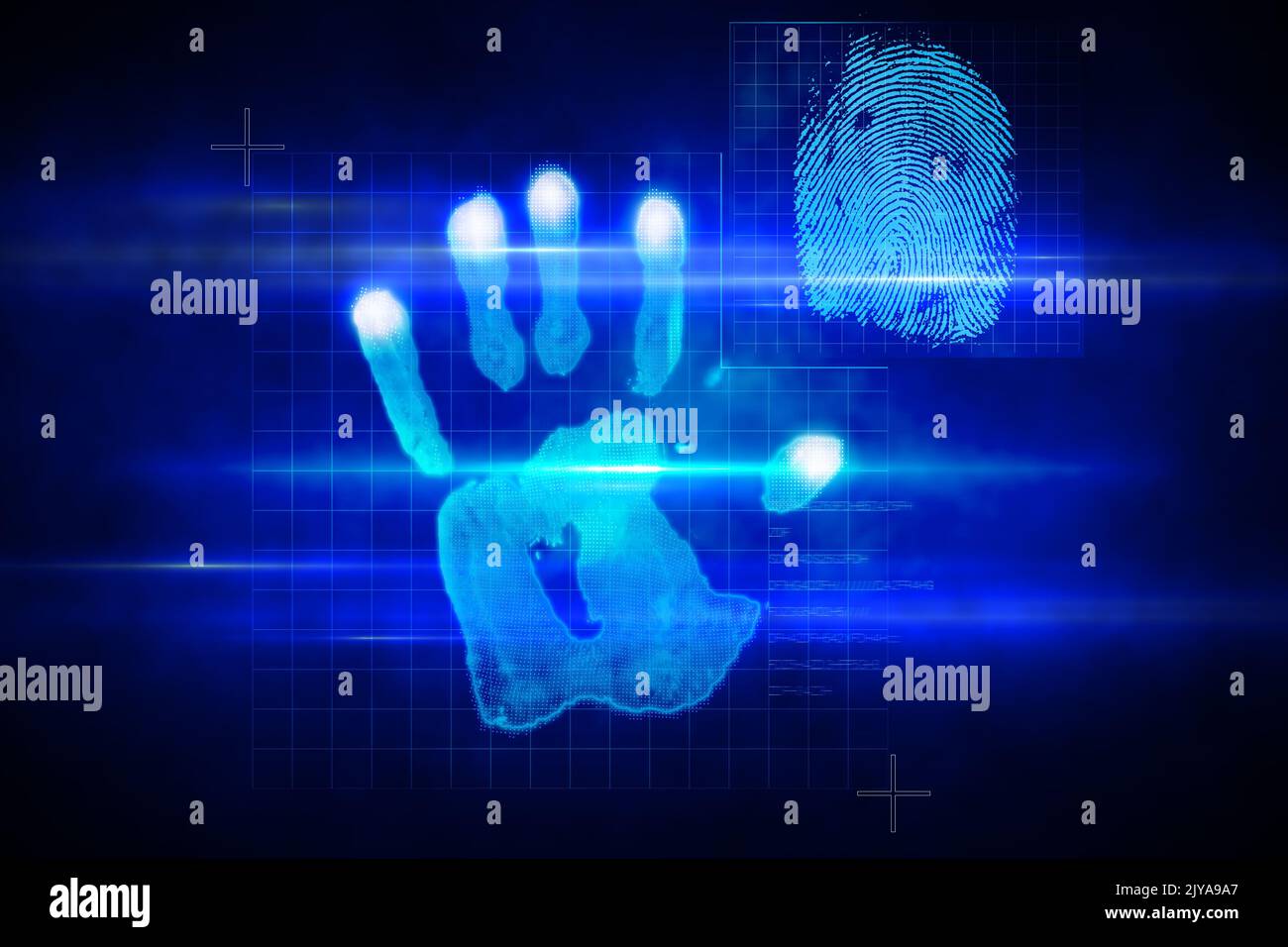 Digital security hand print scan in blue and black Stock Photo - Alamy