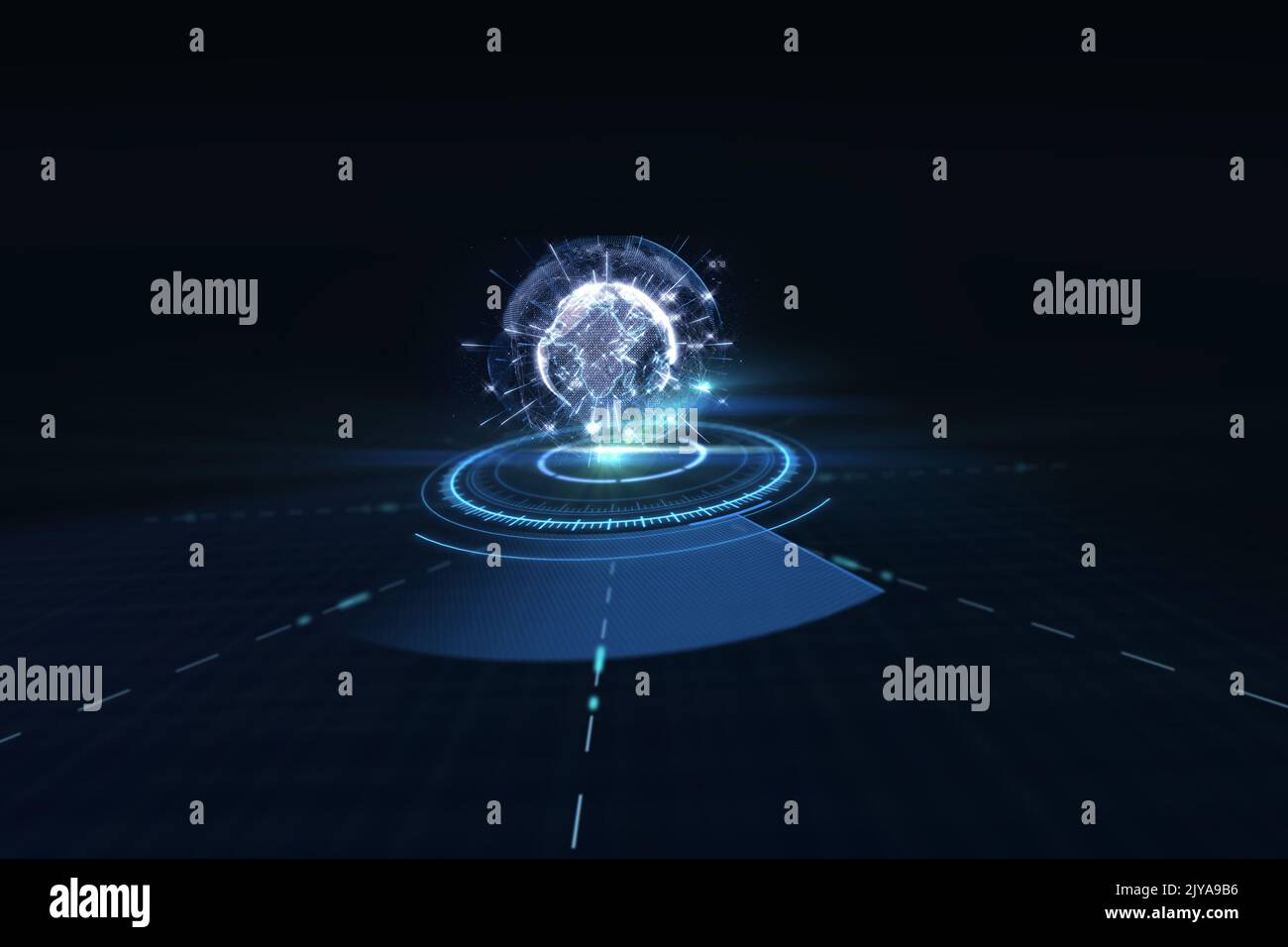 Interface of blue volume dial against black background Stock Photo - Alamy