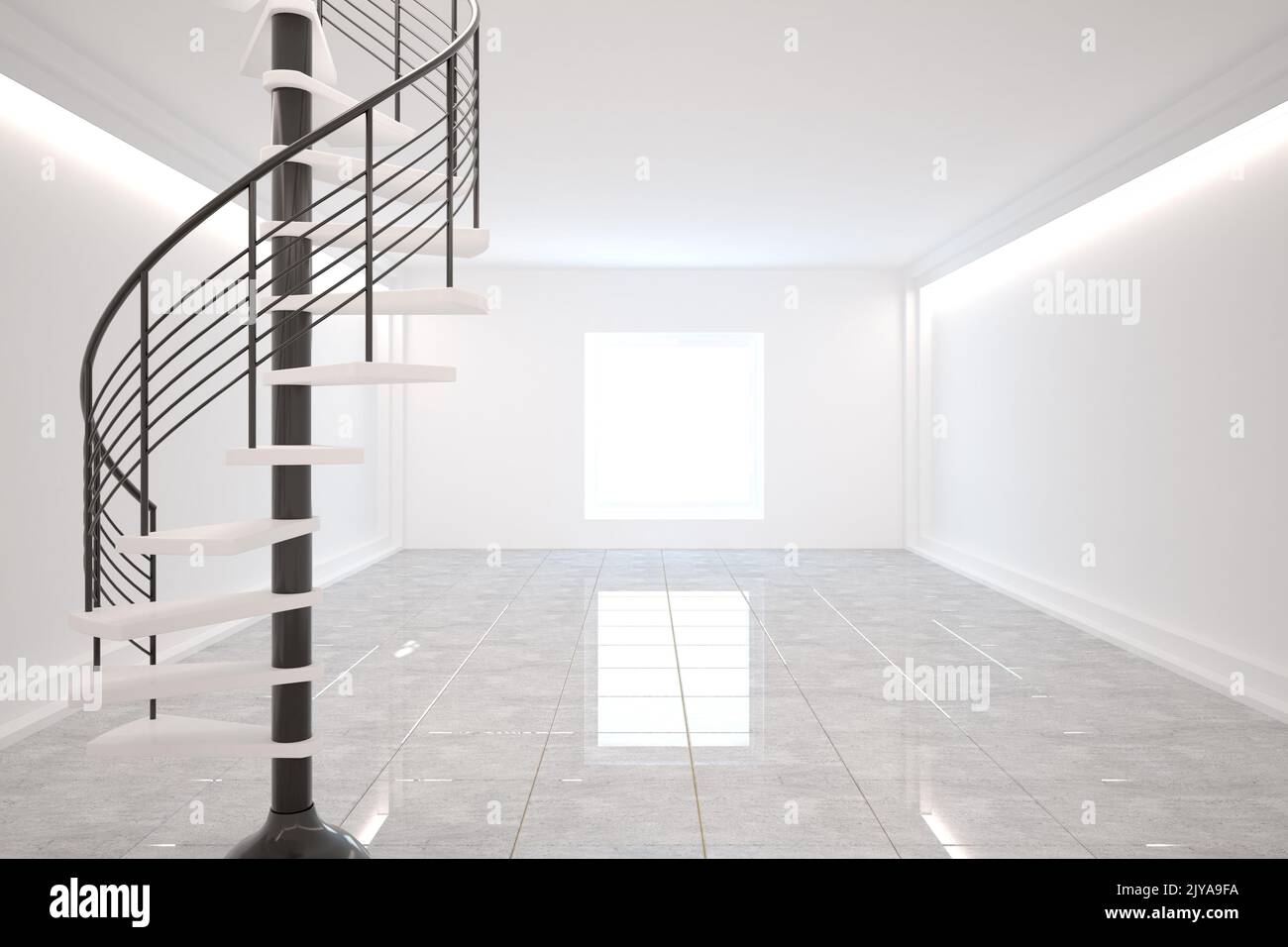 Digitally generated room with winding staircase Stock Photo - Alamy