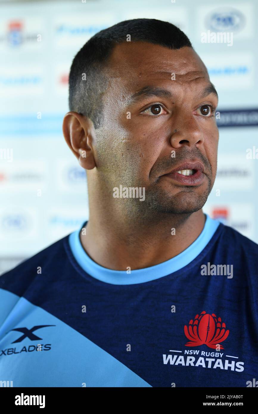 Kurtley Beale speaks to them media during a NSW Waratahs training ...