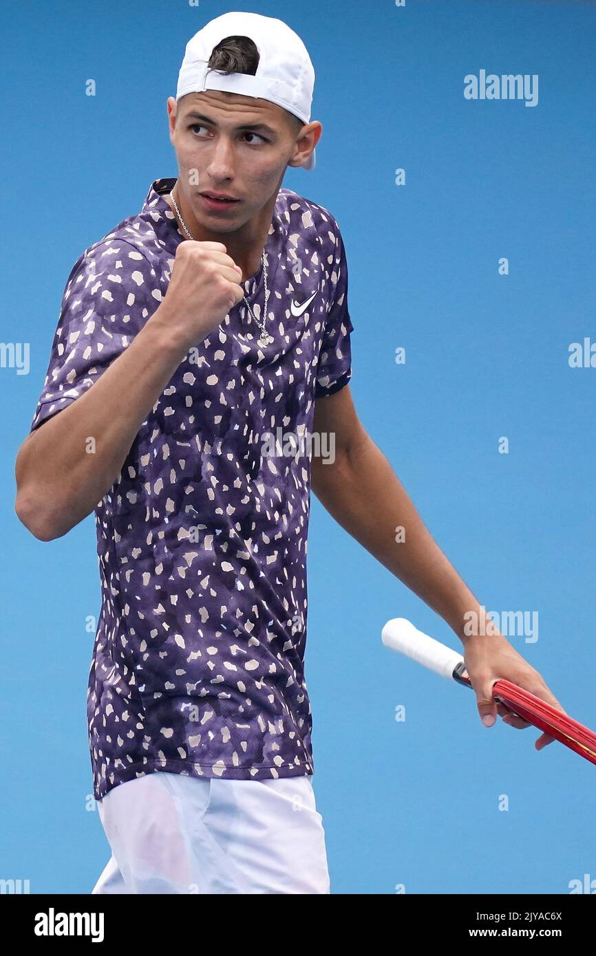 Alexei Popyrin of Australia celebrates after winning his second round ...