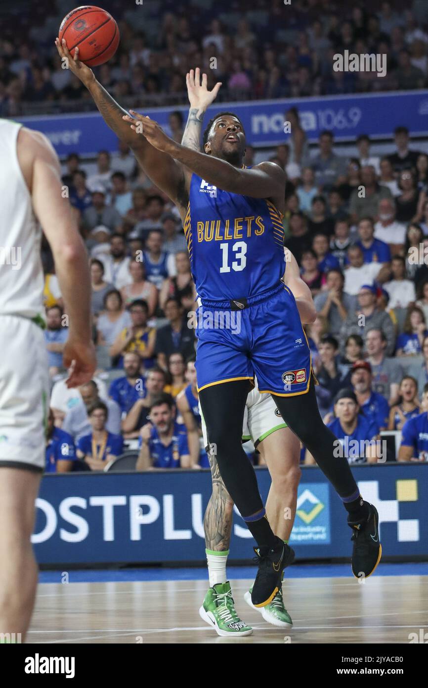 Lamar Patterson of the Bullets with the ball during the Round 17 NBL ...