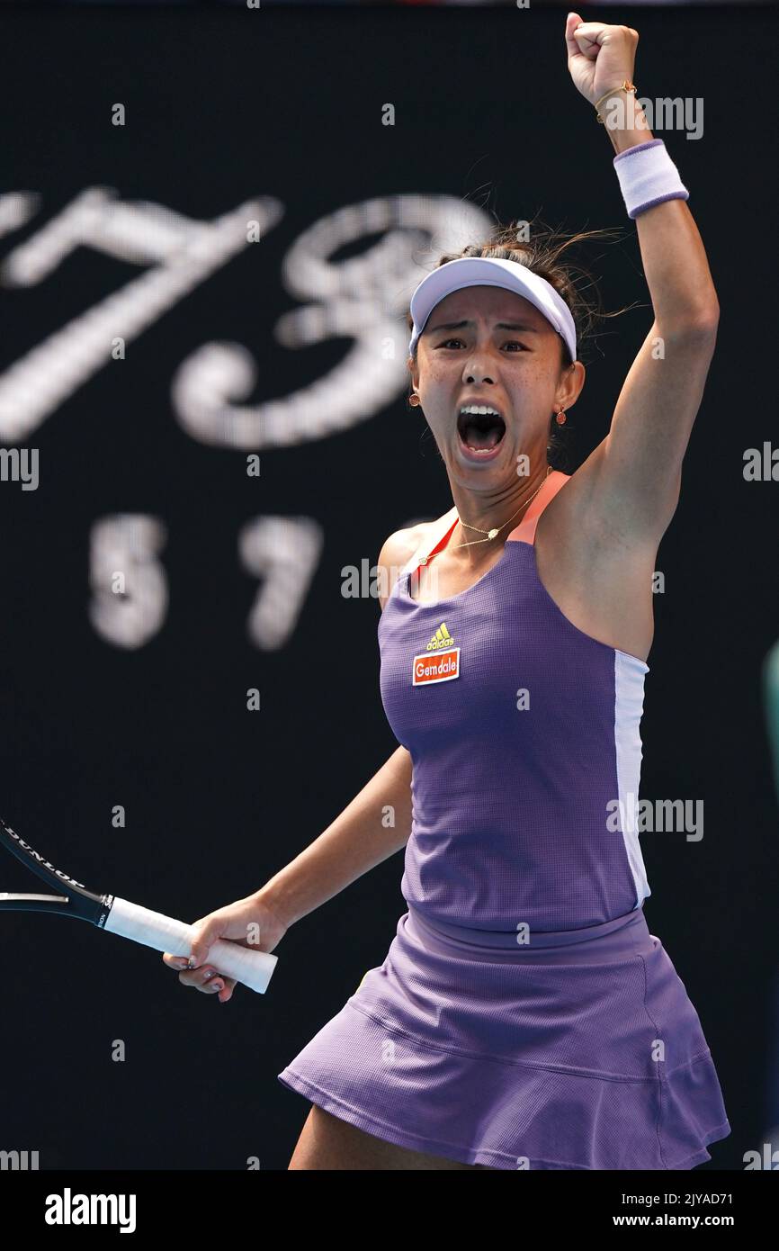 Qiang Wang of China celebrates after winning her third round match ...