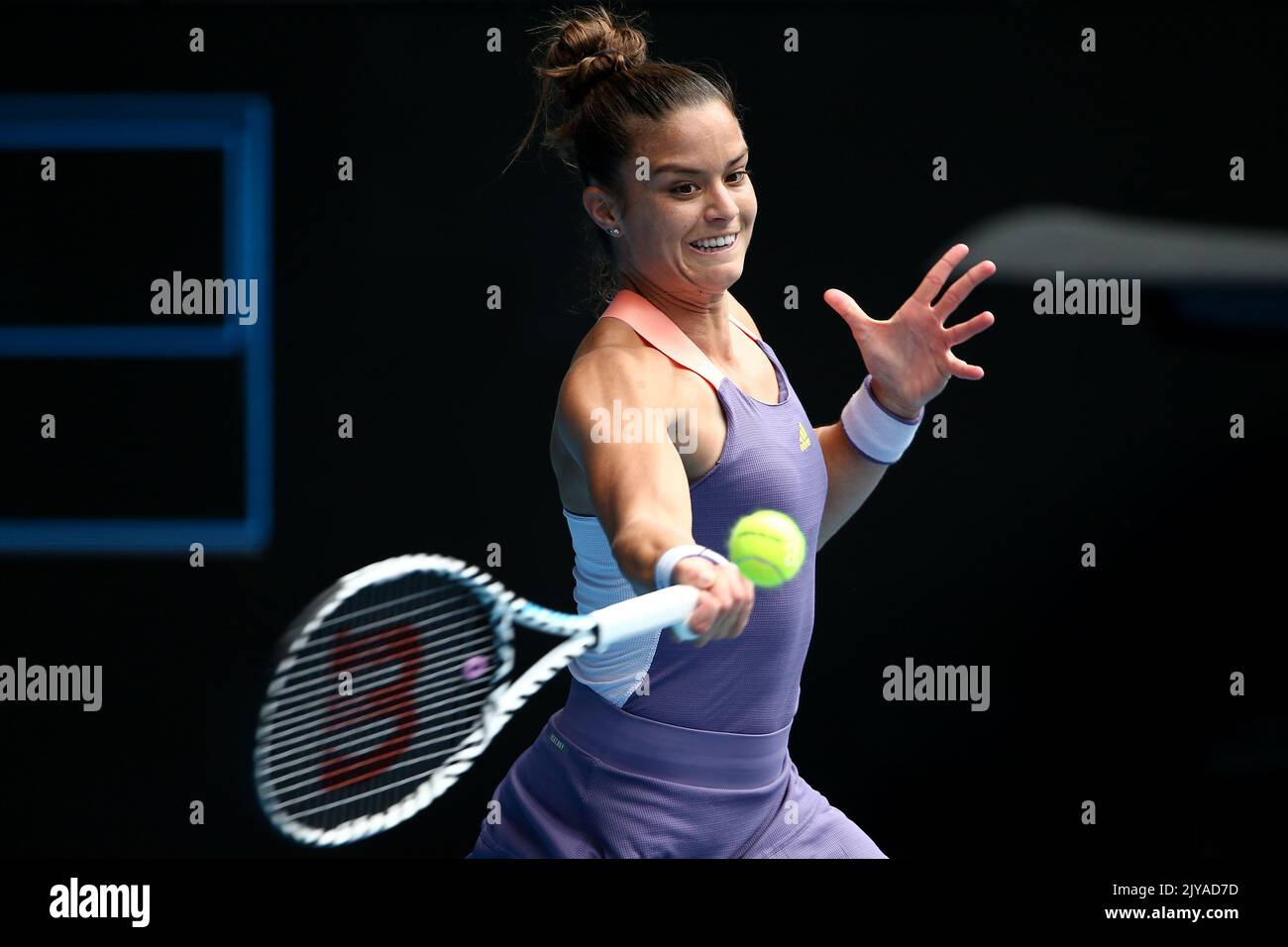Maria Sakkari of Greece returns a shot during her third round match ...