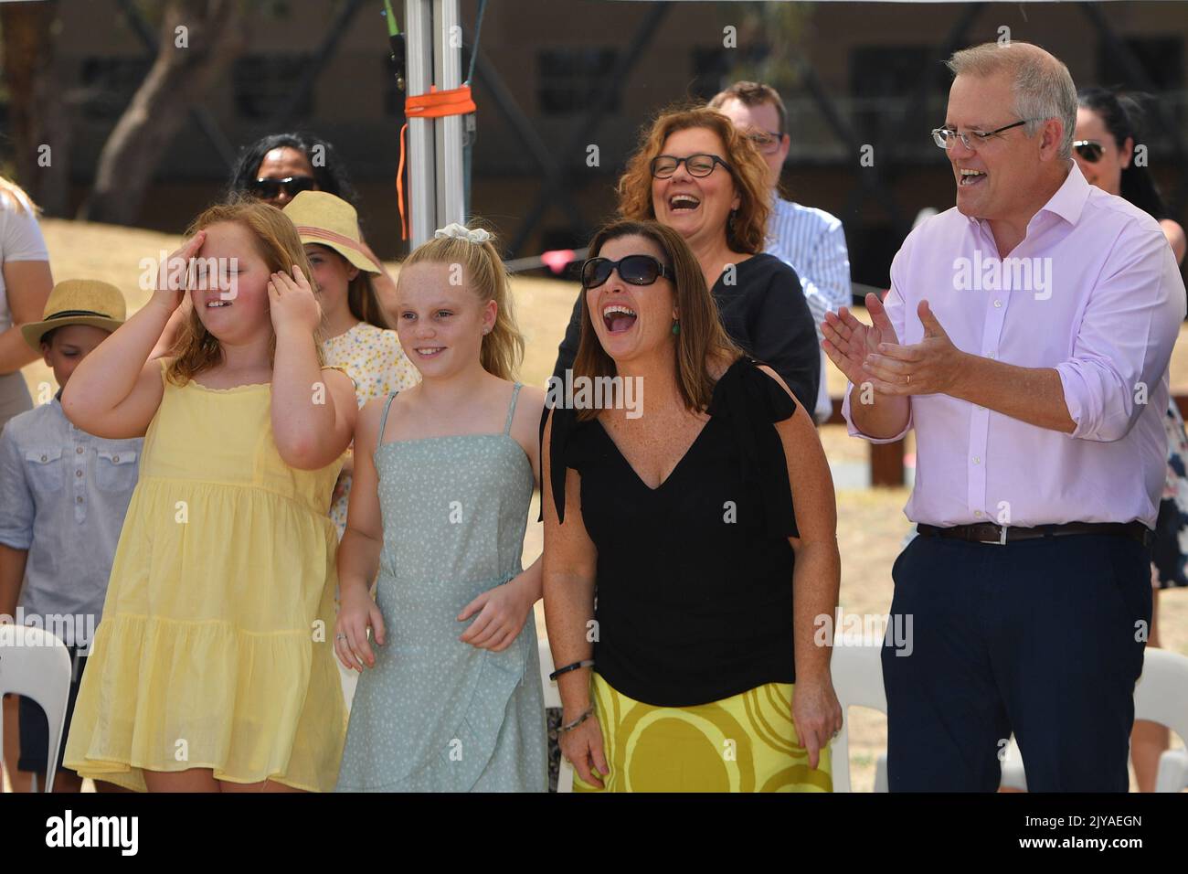 Prime Minister Scott Morrison, wife Jenny and daughters Abbey and Lily ...