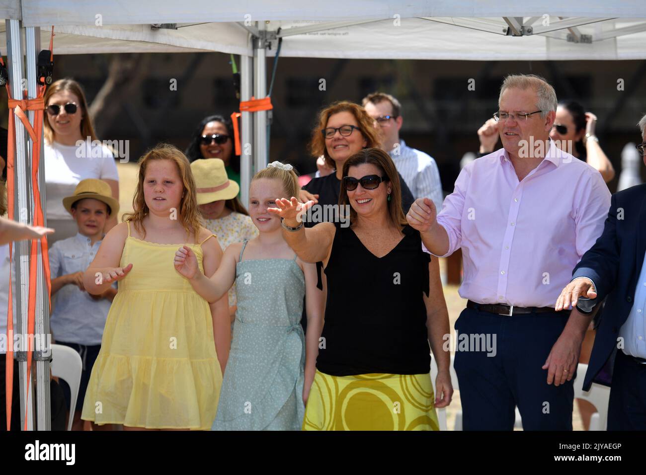 Prime Minister Scott Morrison, wife Jenny and daughters Abbey and Lily ...
