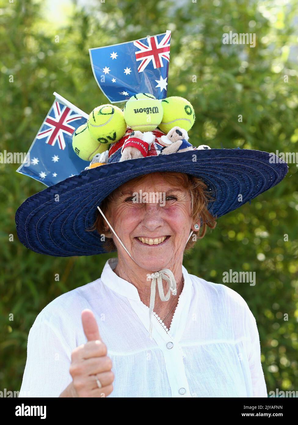A fan celebrates Australia Day during day seven of the Australian Open ...