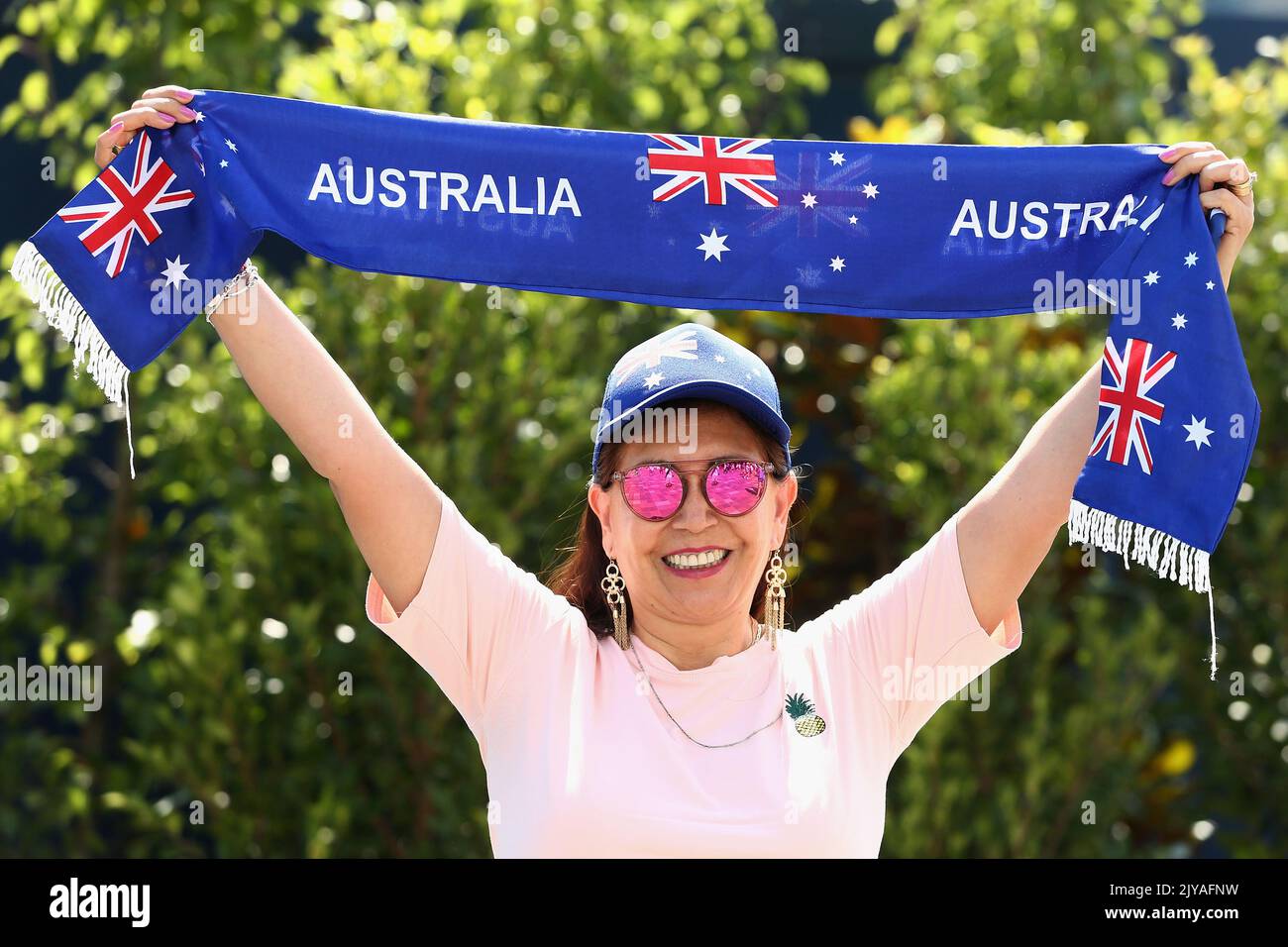 A fan celebrates Australia Day during day seven of the Australian Open ...