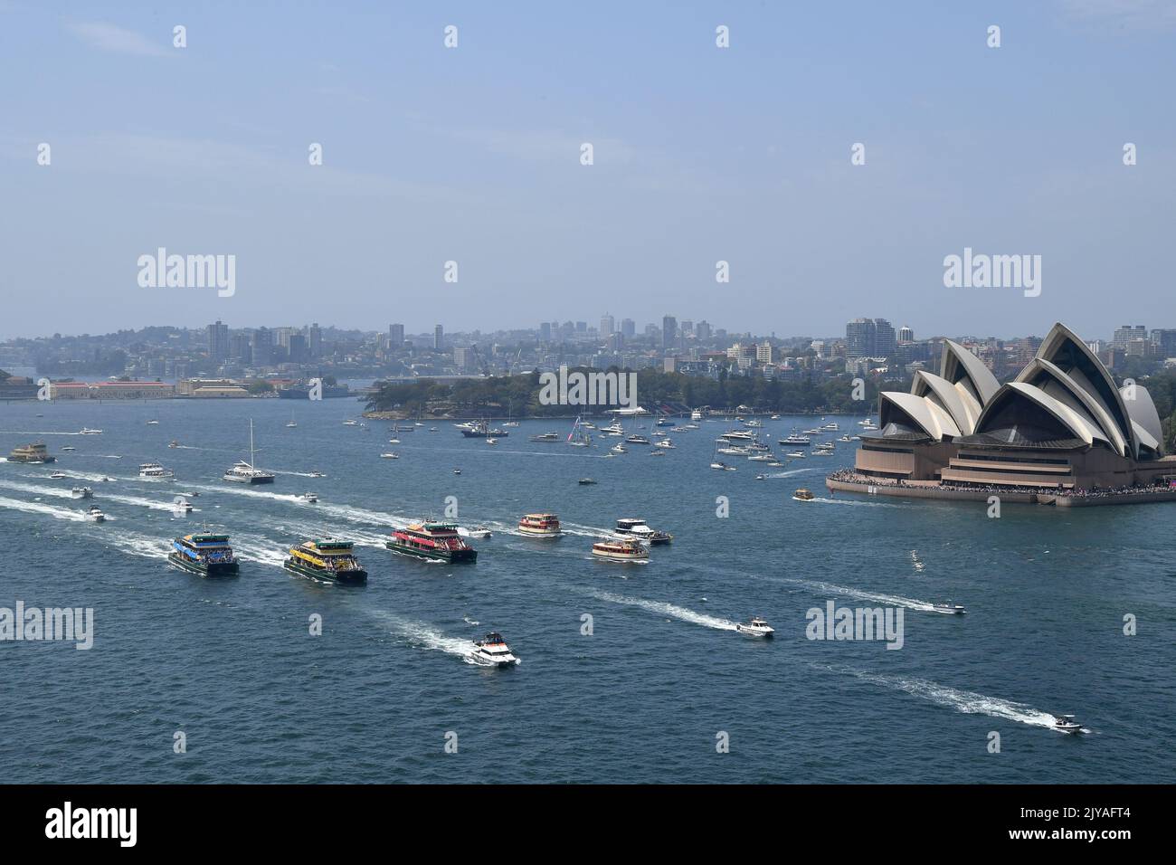 Passenger ferries race on the Sydney Harbour during Australia Day ...