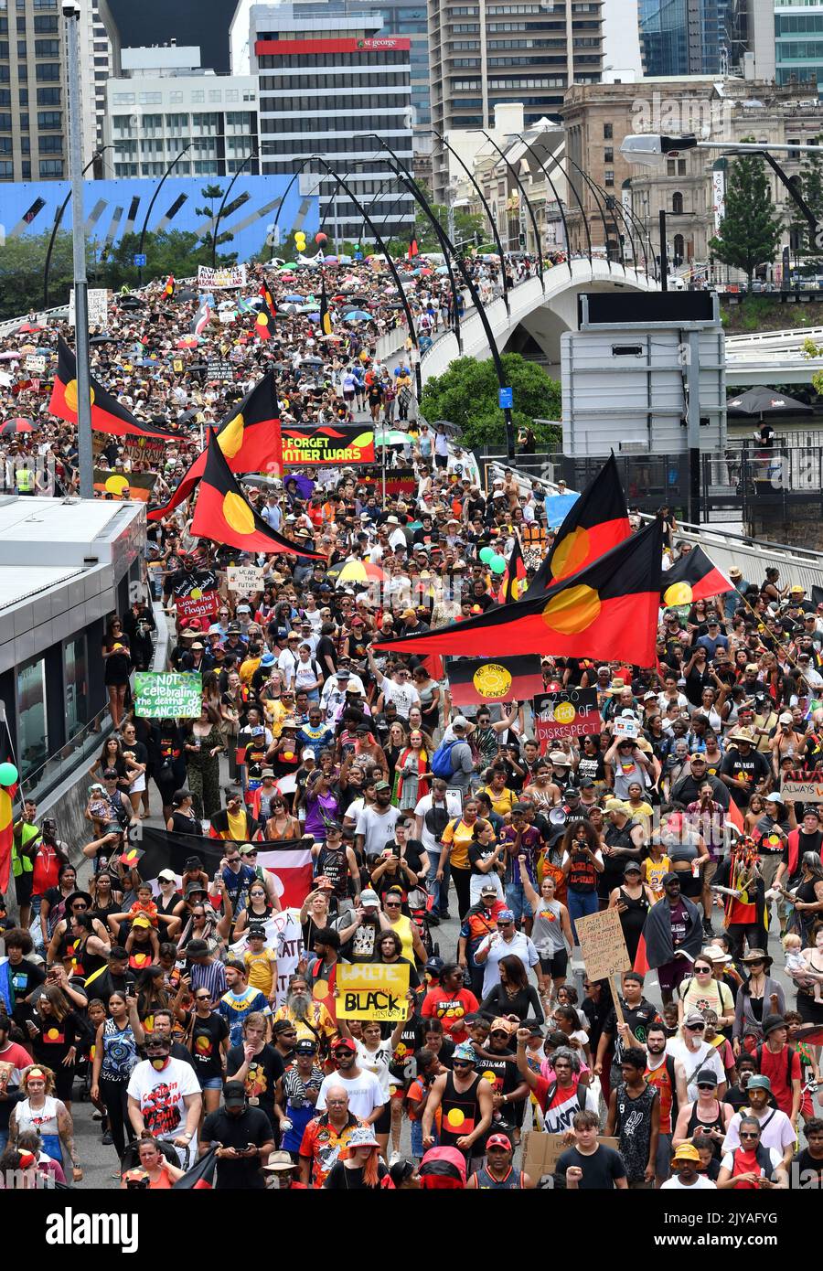 Protestors are seen crossing the Victoria Bridge during the Invasion ...