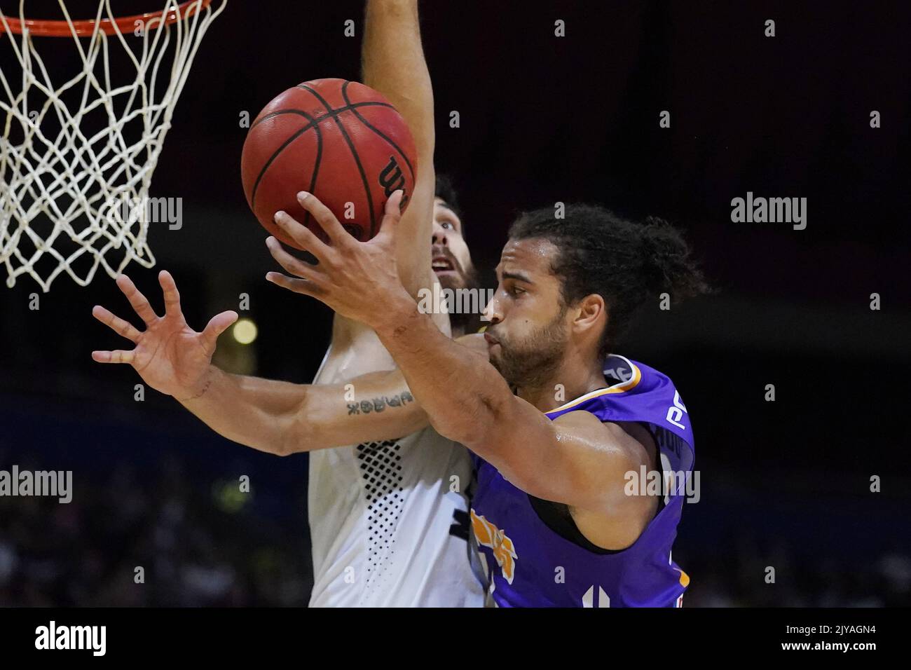Xavier Cooks of the Kings goes up for a basket during the Round 17 NBL ...